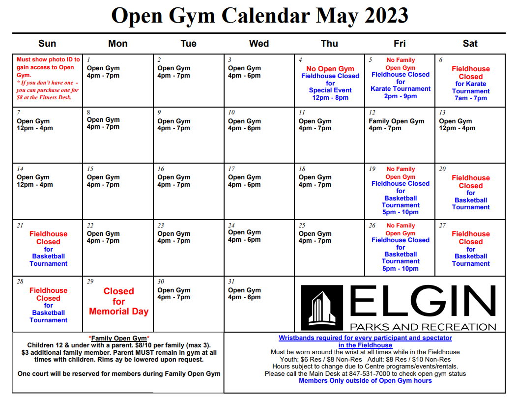Open Gym Fees/Schedule