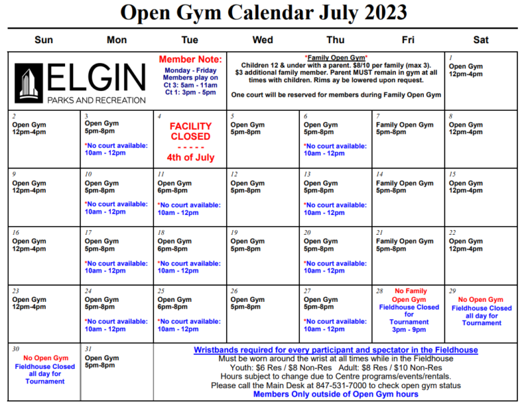 Open Gym Fees/Schedule