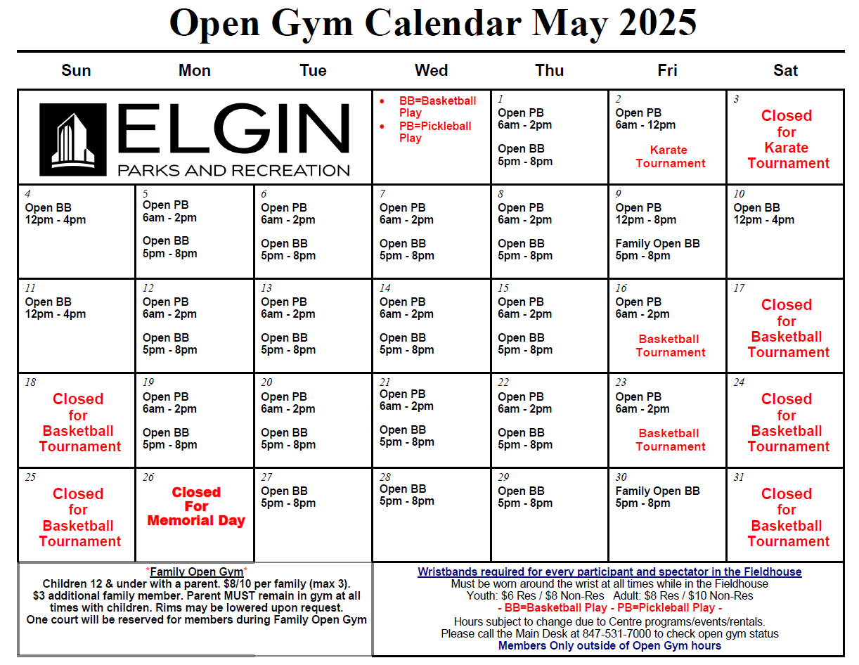 Open Gym Fees/Schedule