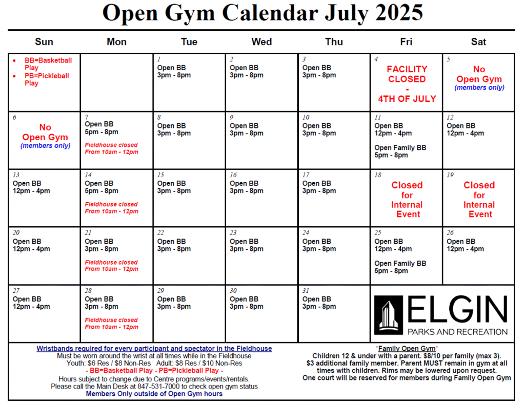 Open Gym Fees/Schedule